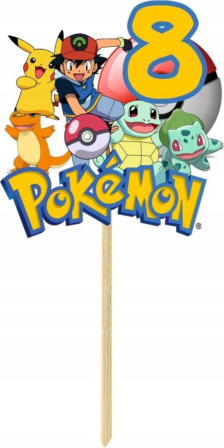 Wyjątkowe Z Drewna Topper Na Tort 7 Urodziny Ash Z Pokemonami Pokemon ...