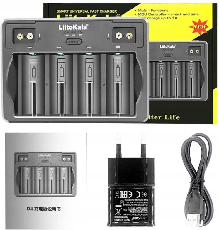 Liitokala Uniwersalna Ładowarka Lii-D4 Li-Ion 18650 Aa Aaa Z Adapterem ...
