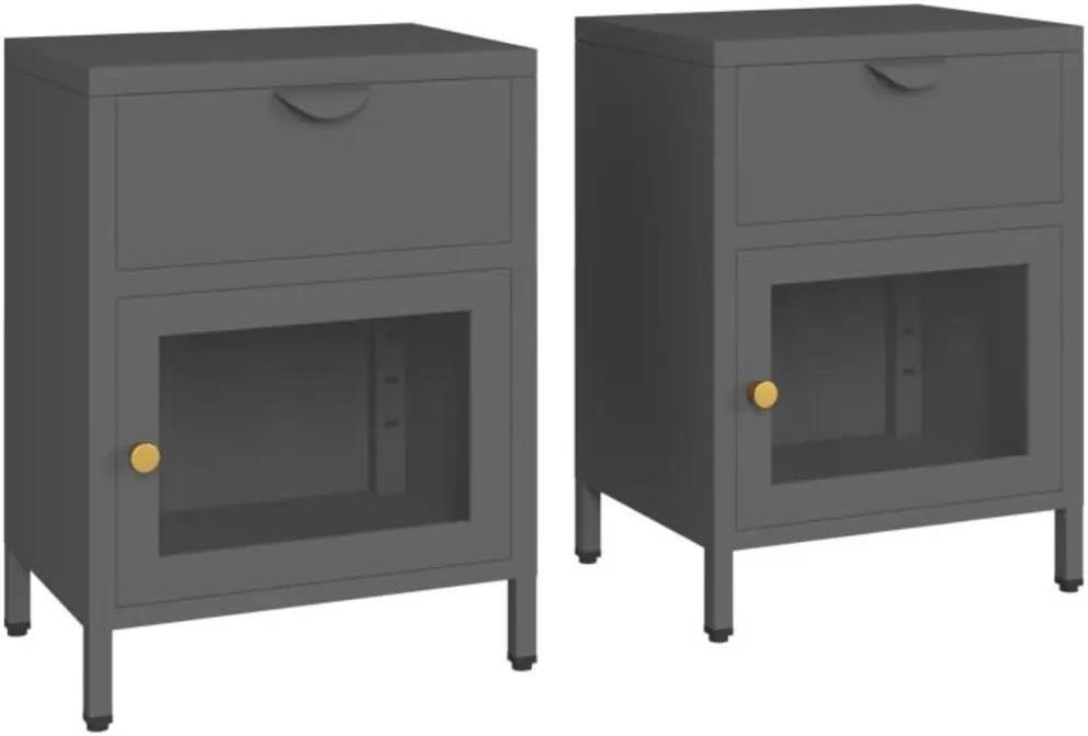 Vidaxl Szafki Nocne 2 Szt. Antracytowe 40X30X54,5 Cm Stal I Szkło 13452 ...