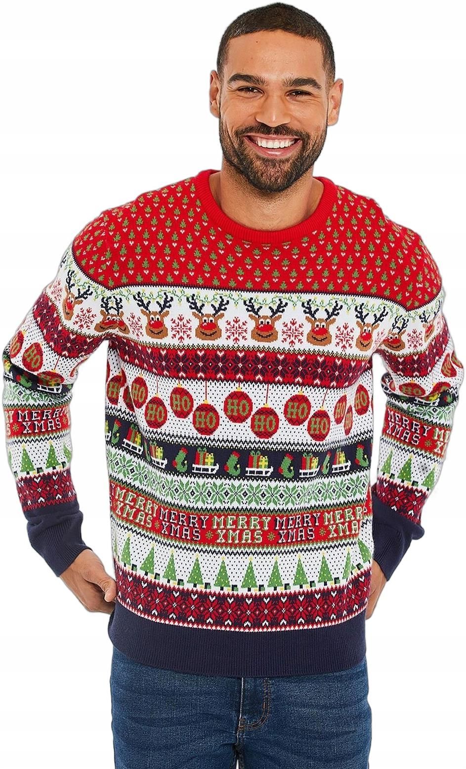Swetry Świąteczne Męskie Czerwony Z Reniferami Ho na świąteczny M ...