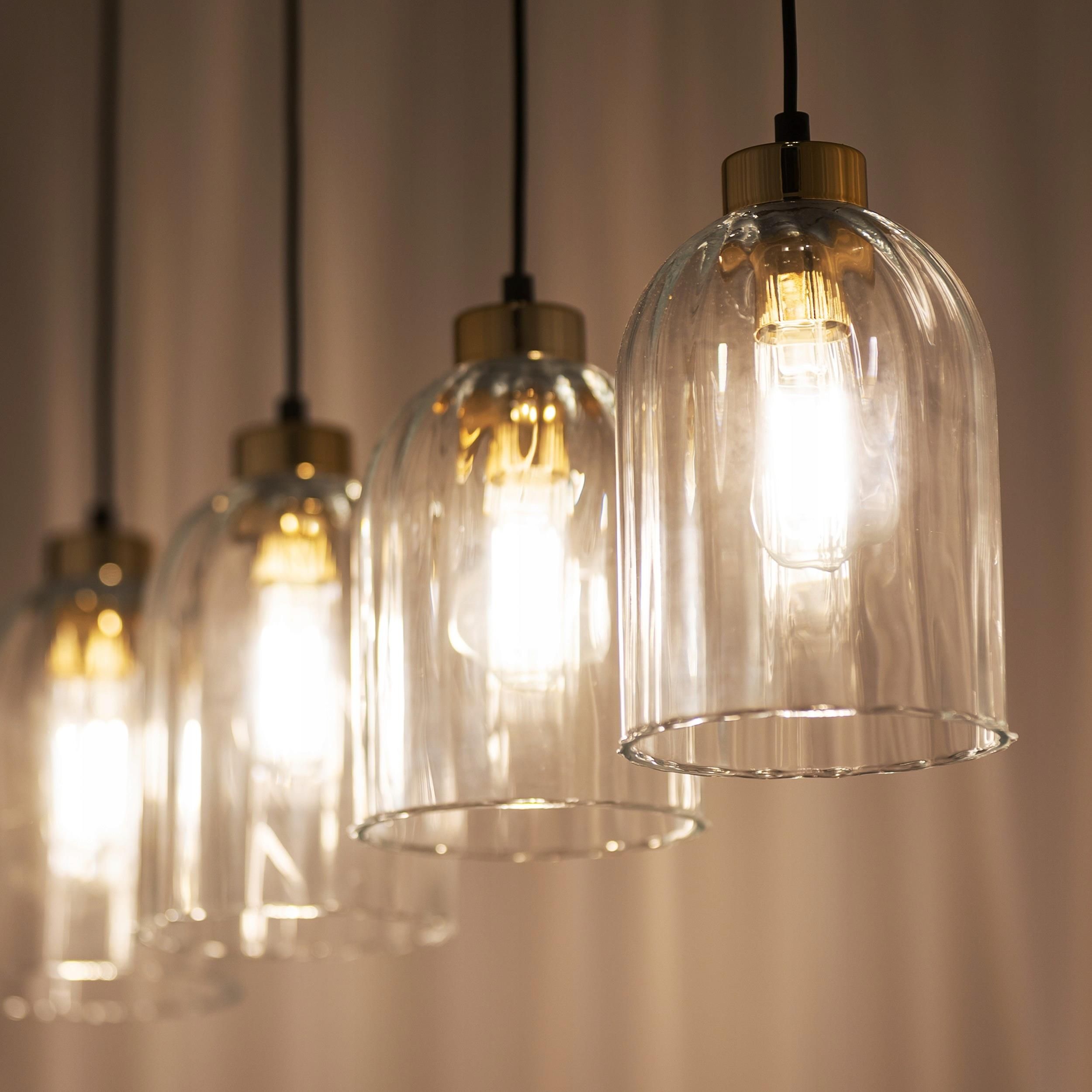 Lampa wisząca Satipo czarna transparentna ryflowane szkło na listwie 4P ...