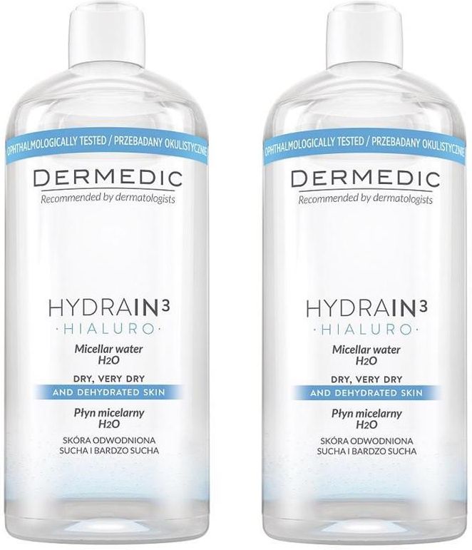 Dermedic Hydrain 3 Hialuro Płyn Micelarny H2O Do Skóry Suchej 2X500ml ...