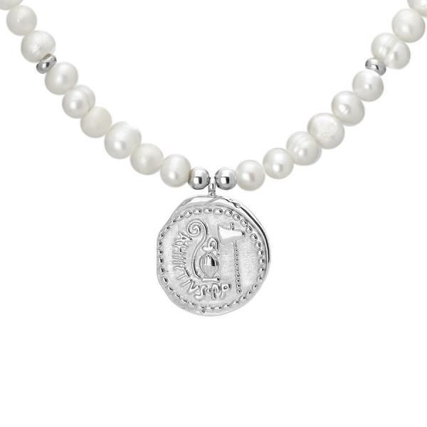 Manoki Elegancki damski naszyjnik z pereł z antyczną monetą - Ceny i opinie - Ceneo.pl