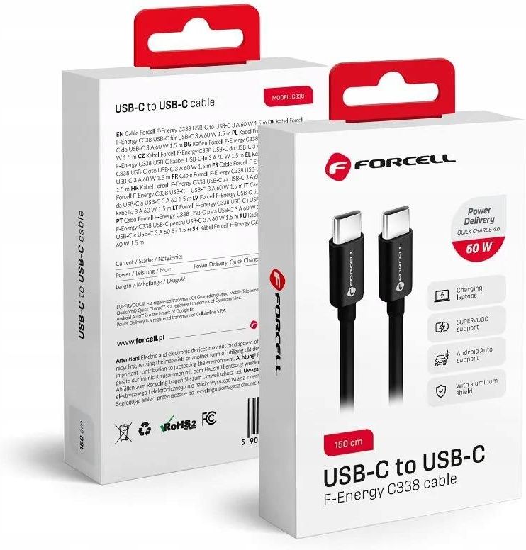 Forcell Kabel Typ C Do Qc4 0 3A 20V Pd60W C338 1 5M Czarny - Opinie i ...