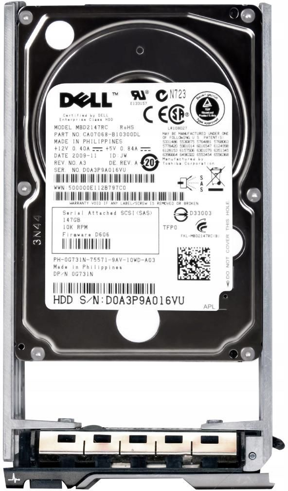 Dysk serwerowy Dell 147GB 10K 16MB SAS-2 2.5'' MBD2147RC (0G731N ...