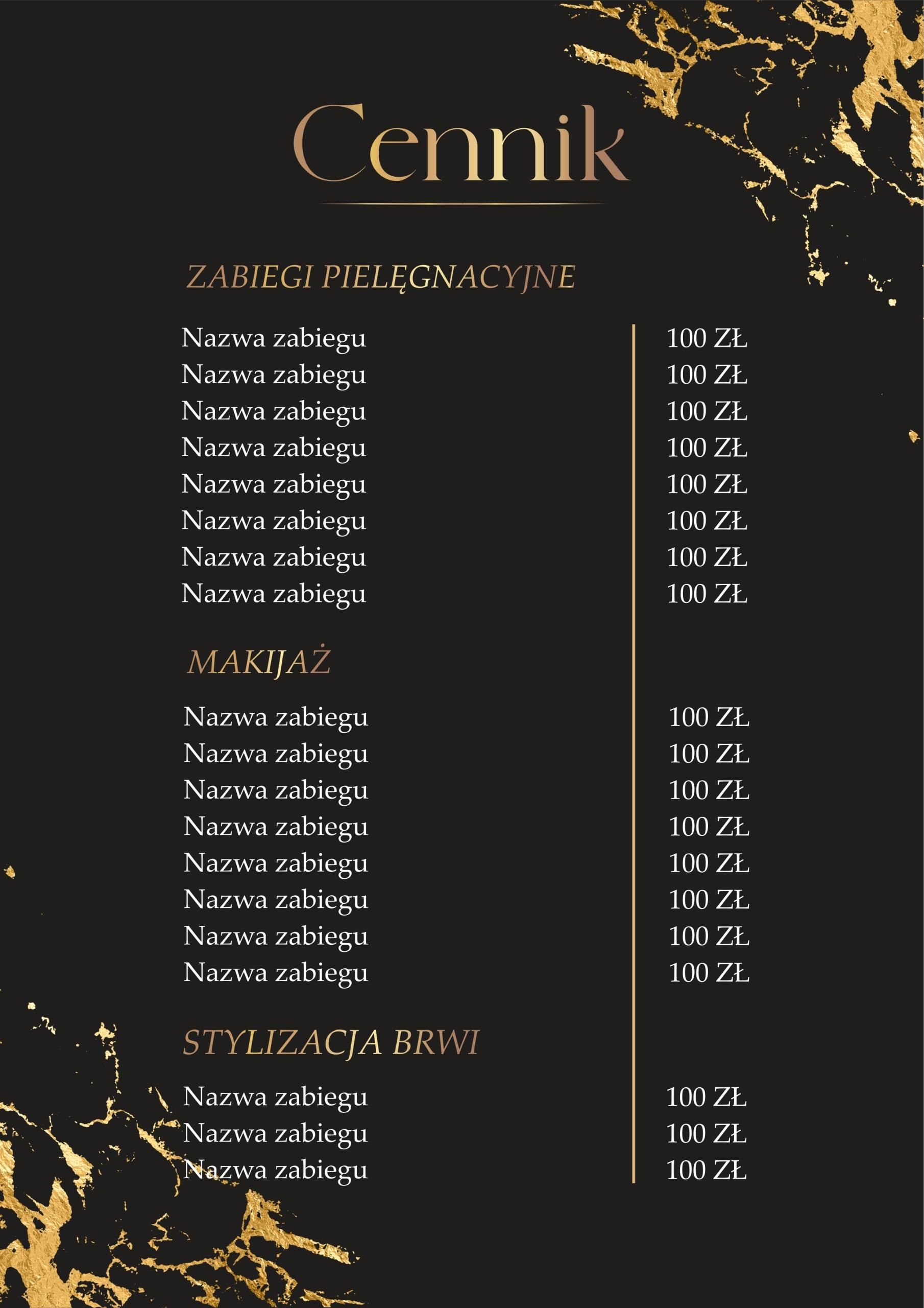 Studiograf Cennik Usług Kosmetycznych, Fryzjerskich, Złocenie - Ceny i ...