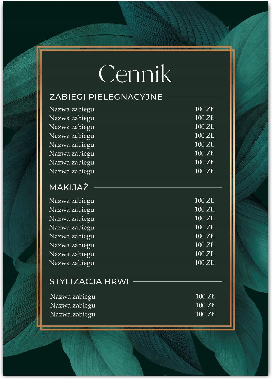 Studiograf Cennik Usług Kosmetycznych, Fryzjerskich, Złocenie - Ceny i ...