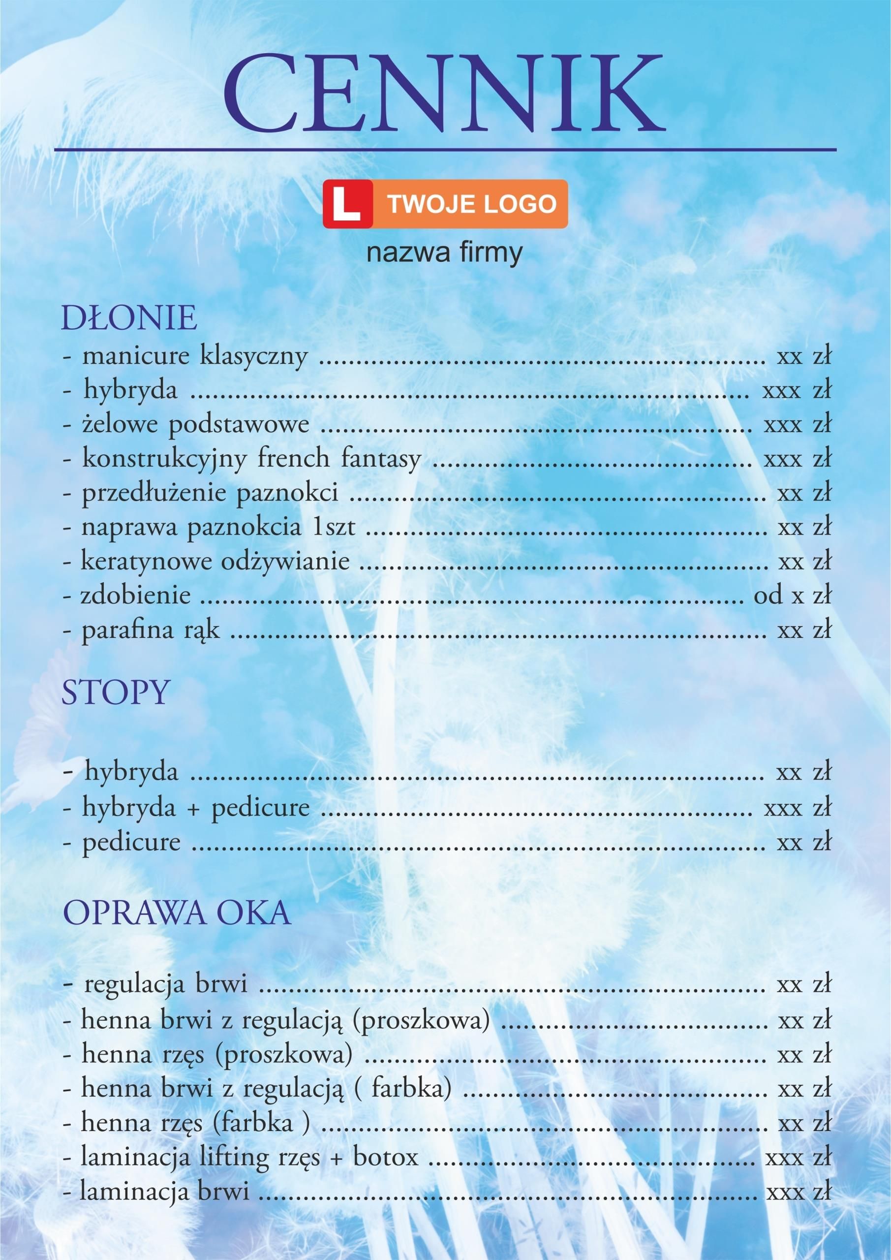 Cennik Usług Kosmetycznych Fryzjerskich - Ceny i opinie - Ceneo.pl