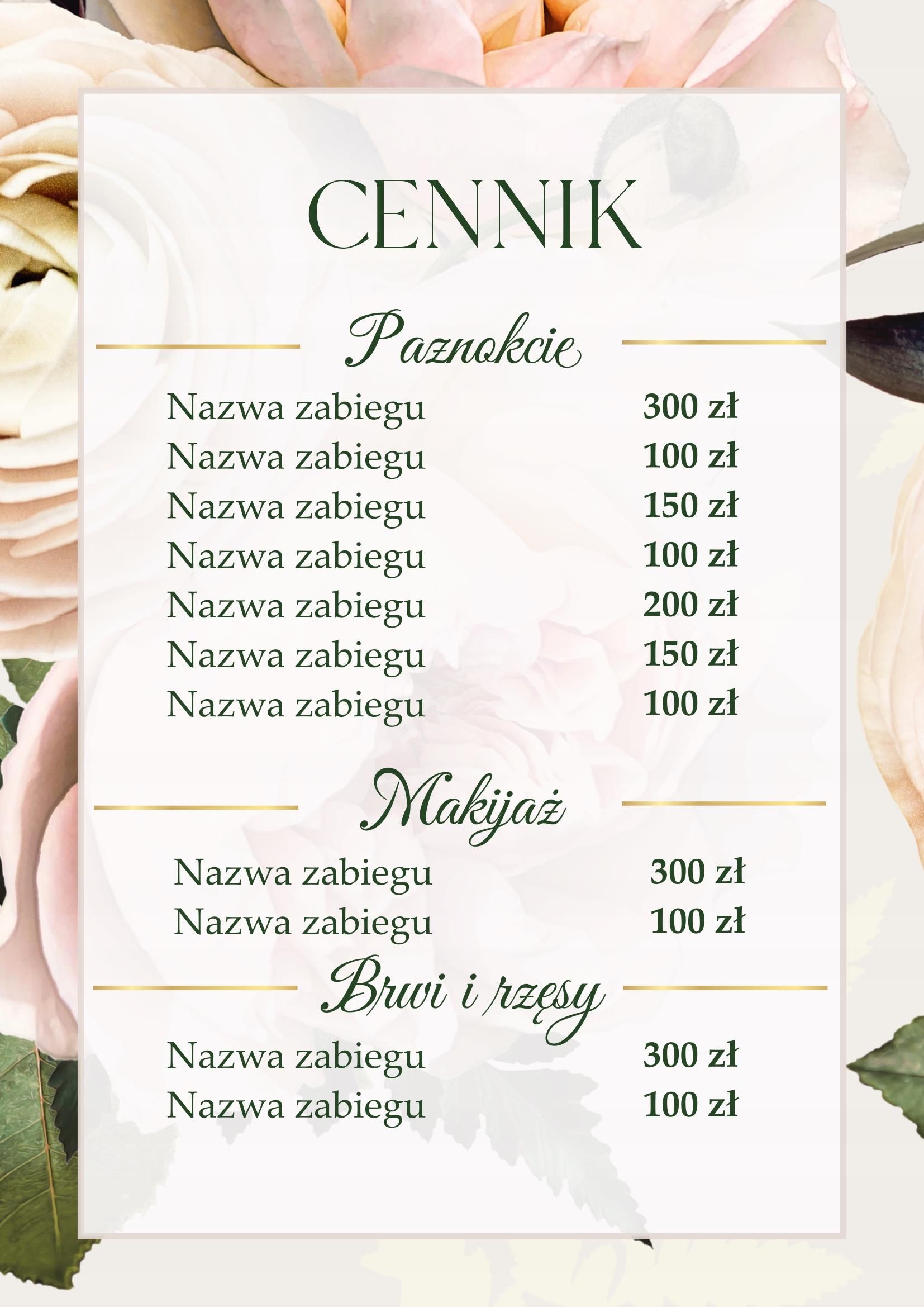 Cennik Usług Salonu Kosmetycznego, Fryzjerskiego - Ceny i opinie - Ceneo.pl