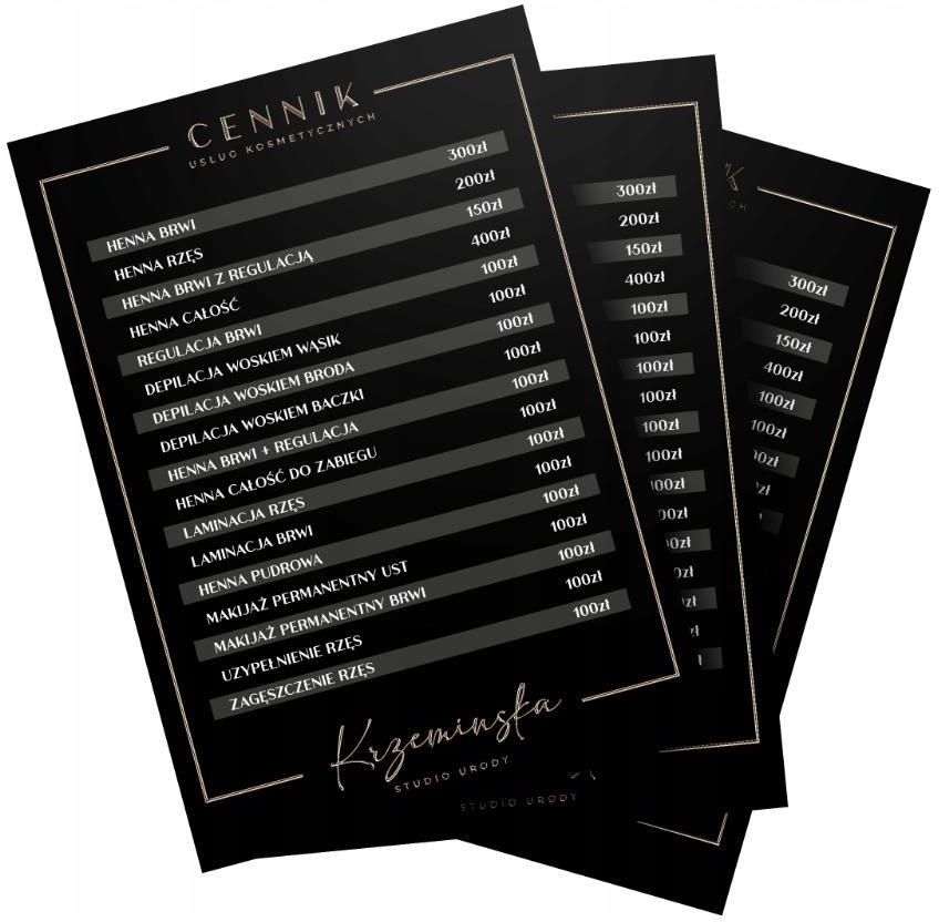 Cennik Salonu Kosmetycznego Kosmetyczki Złocony 3D - Ceny i opinie - Ceneo.pl