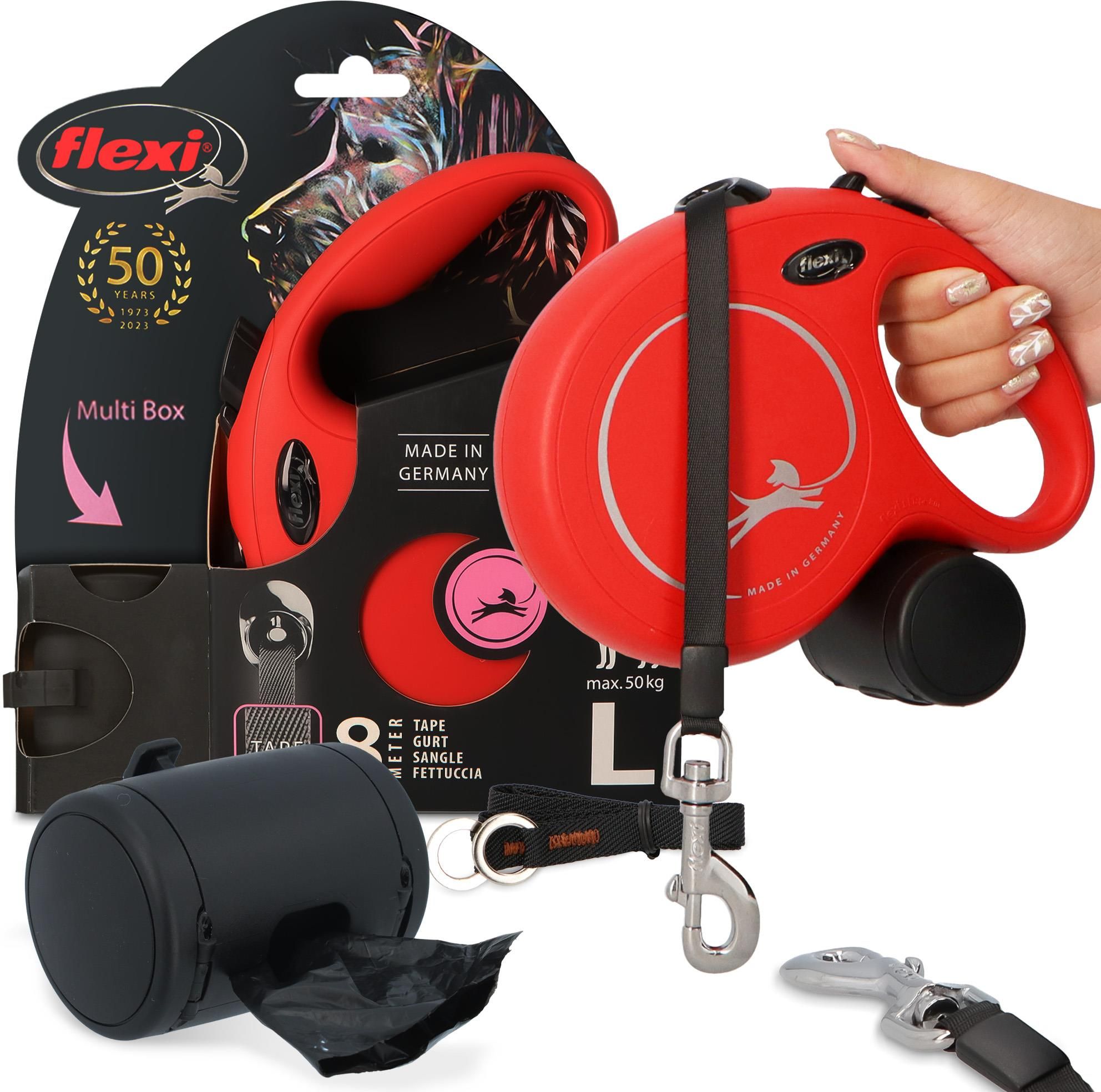 Flexi Smycz Automatyczna Psa Taśma 50Kg 8M Pojemnik Multi Box Woreczki ...