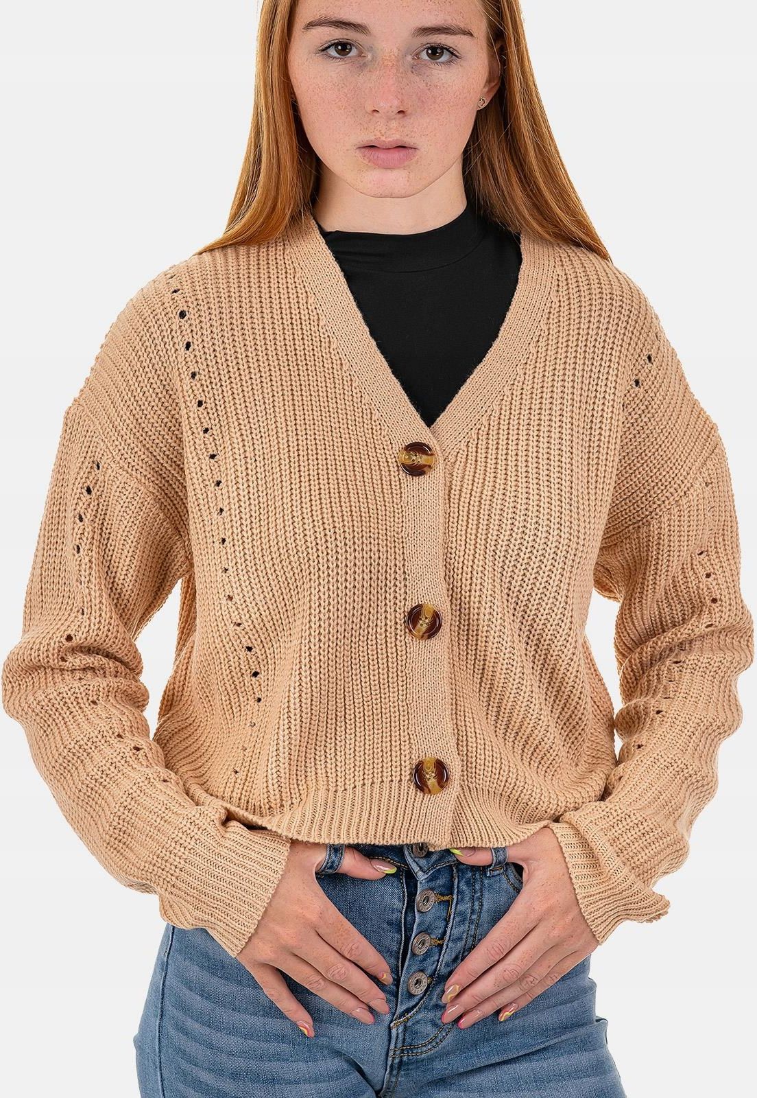 Modny Kobiecy Sweter Kardigan Rozpinany beżowy M - Ceny i opinie - Ceneo.pl