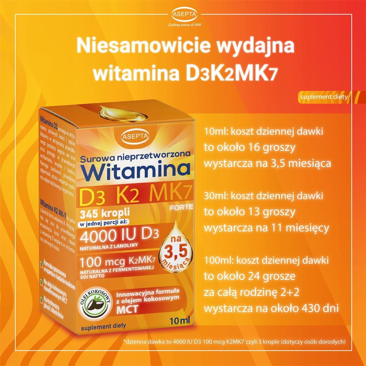 Asepta Witamina D3 + K2 Mk7 Forte 10ml - Opinie i ceny na Ceneo.pl