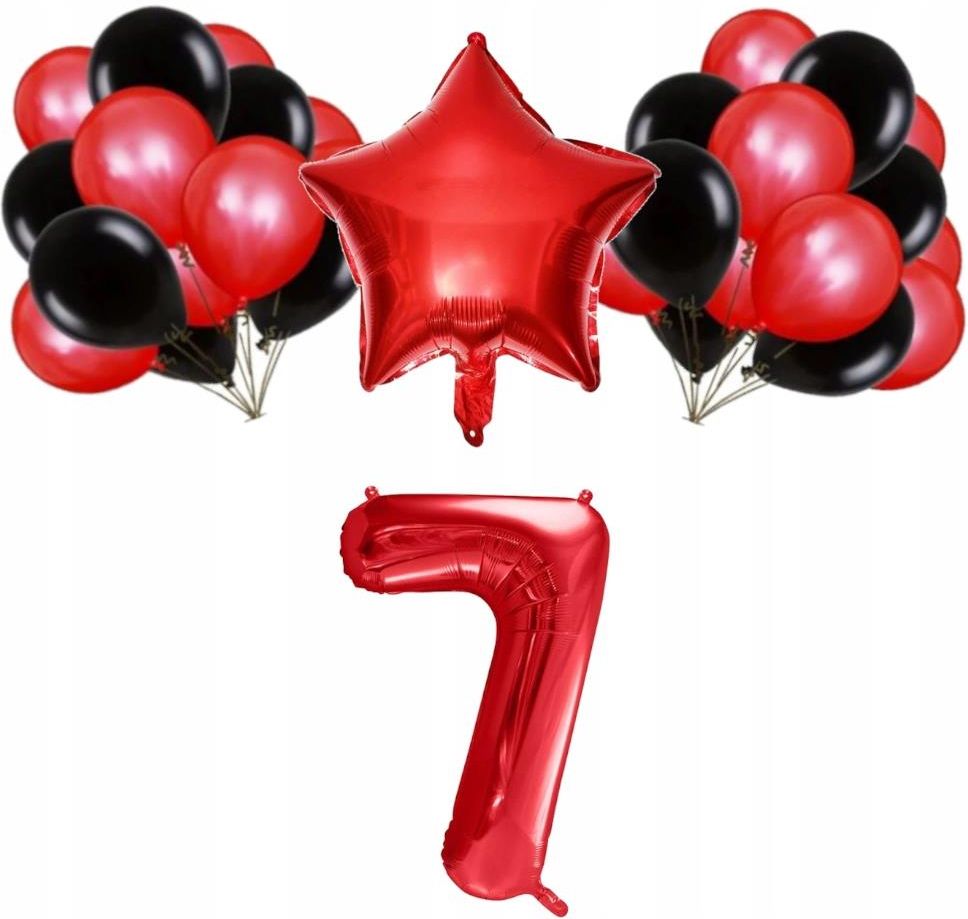 Zestaw Balony 7 Urodziny Czerwony Czarny 7 Rocznica Ślubu - Ceny i ...