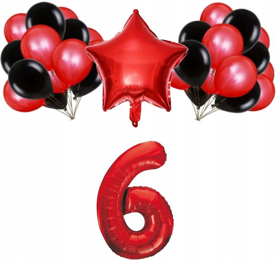 Zestaw Balony 6 Urodziny Czerwony Czarny 6 Rocznica Ślubu - Ceny i ...
