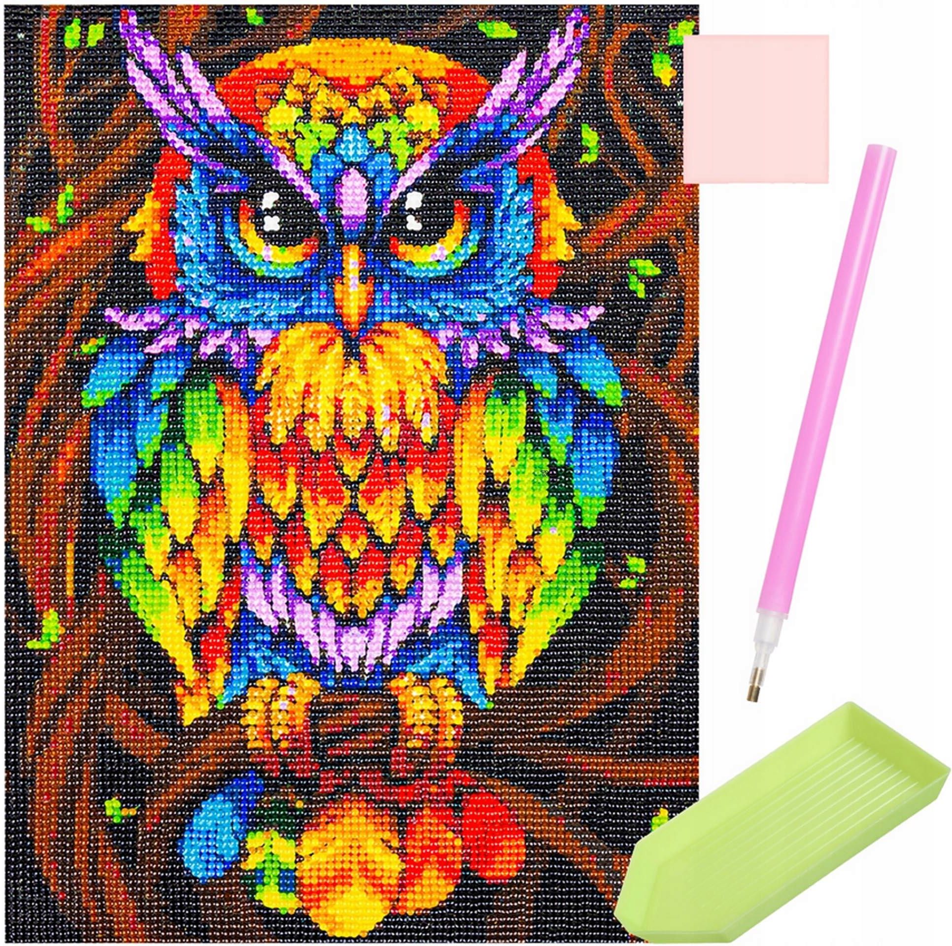 Haft Diamentowy Diamond Painting Zestaw Mozaika 40X30Cm Sowa Kolorowa ...