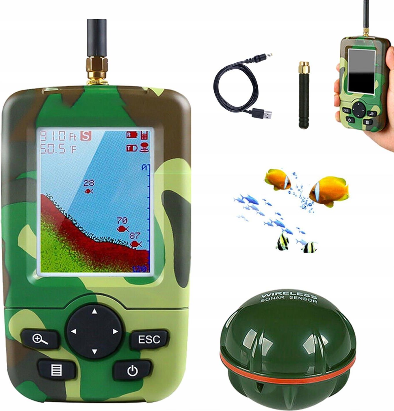 Echosonda Wędkarska Na Ryby Sonar Do Łódki Zanętowej 100M Bezprzewodowy ...