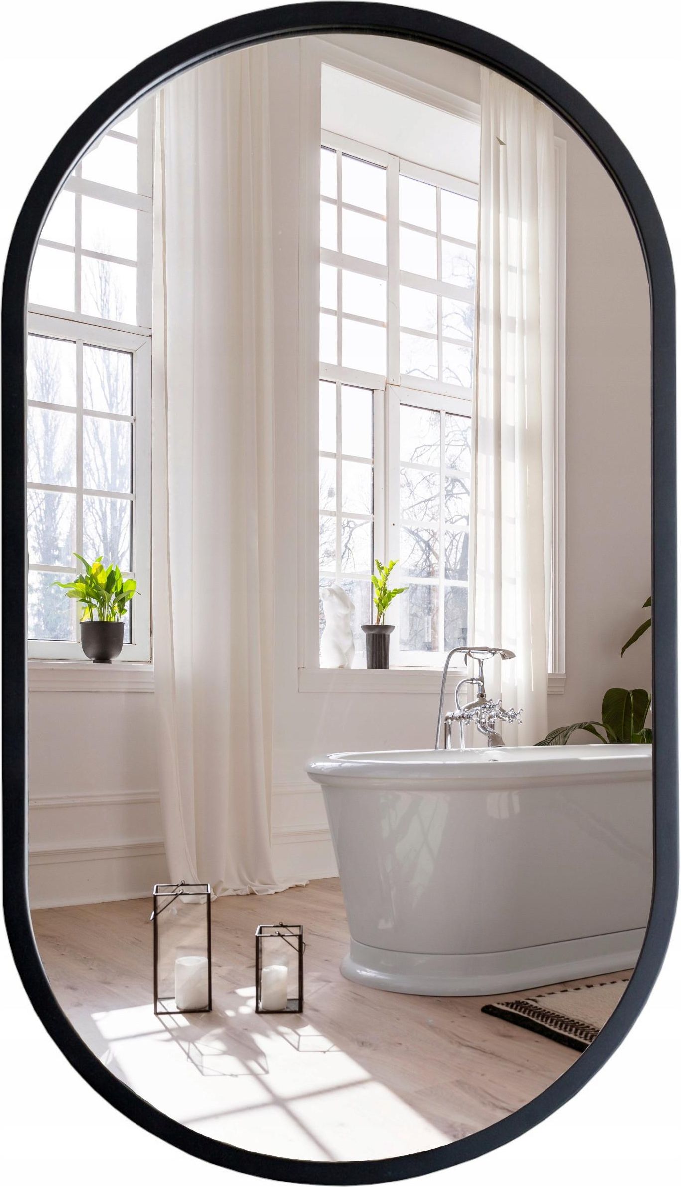 Lustro Owalne Ścienne W Ramie Czarne 40X105Cm Loft - Opinie i ...