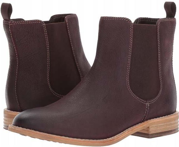 CLARKS Botki damskie Maypearl Nala burgundowe skórzane na zamek 37 ...