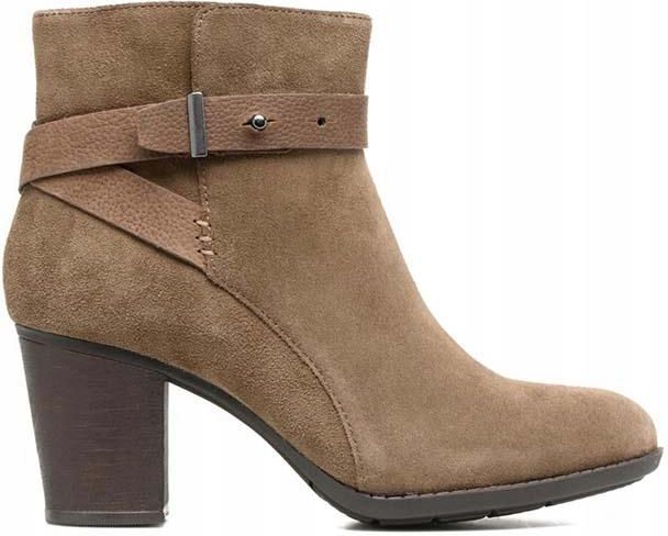 CLARKS Botki damskie Enfield Sari oliwkowe skórzane zamszowe na zamek ...