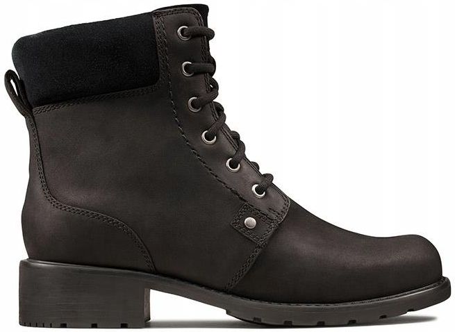 CLARKS Botki damskie Orinoco Up GTX czarne skórzane ocieplane GORE-TEX ...