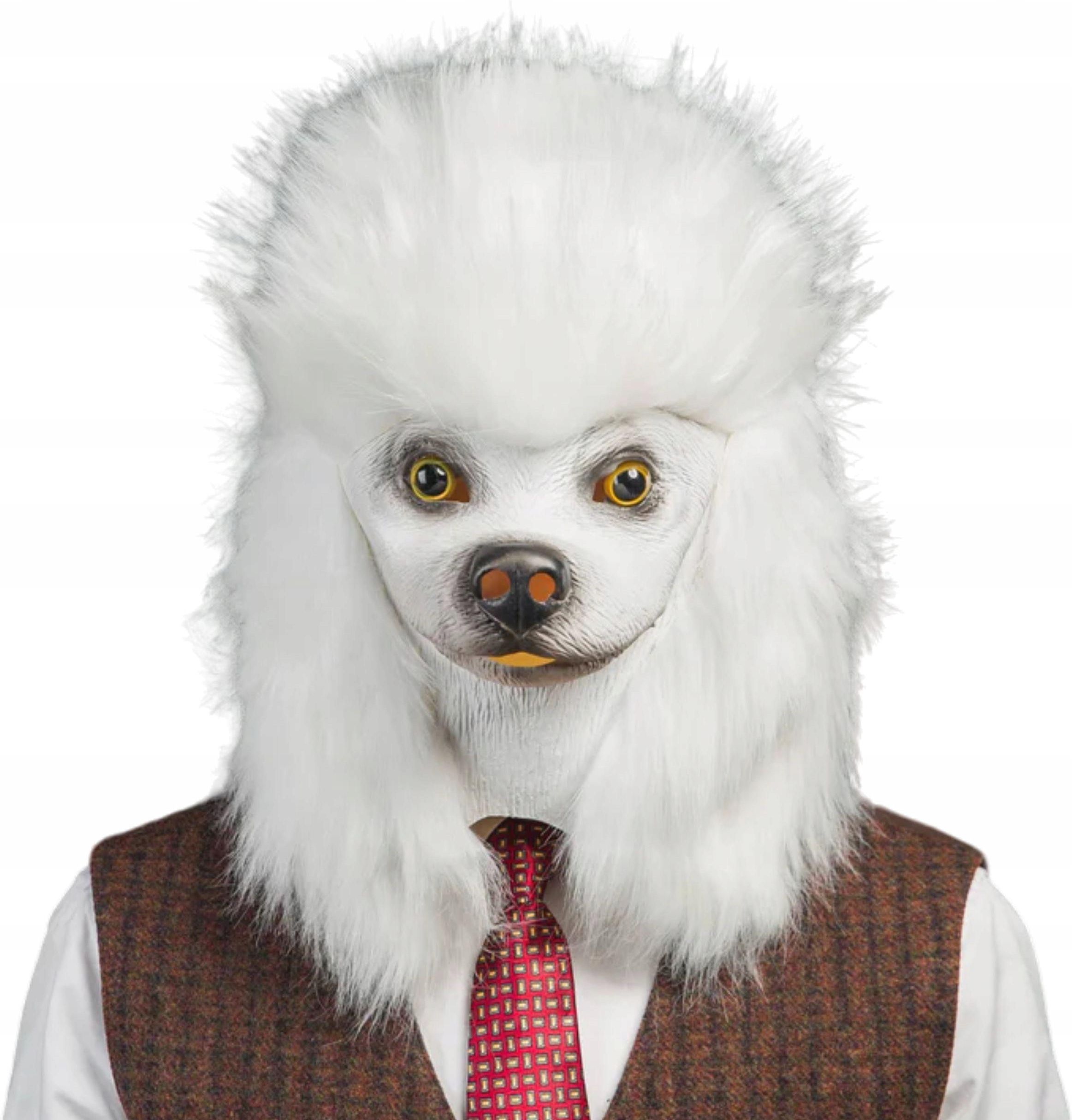 Straszna Maska Psa Lateksowa Z Włosami Halloween Karnawał Biały Pudel ...