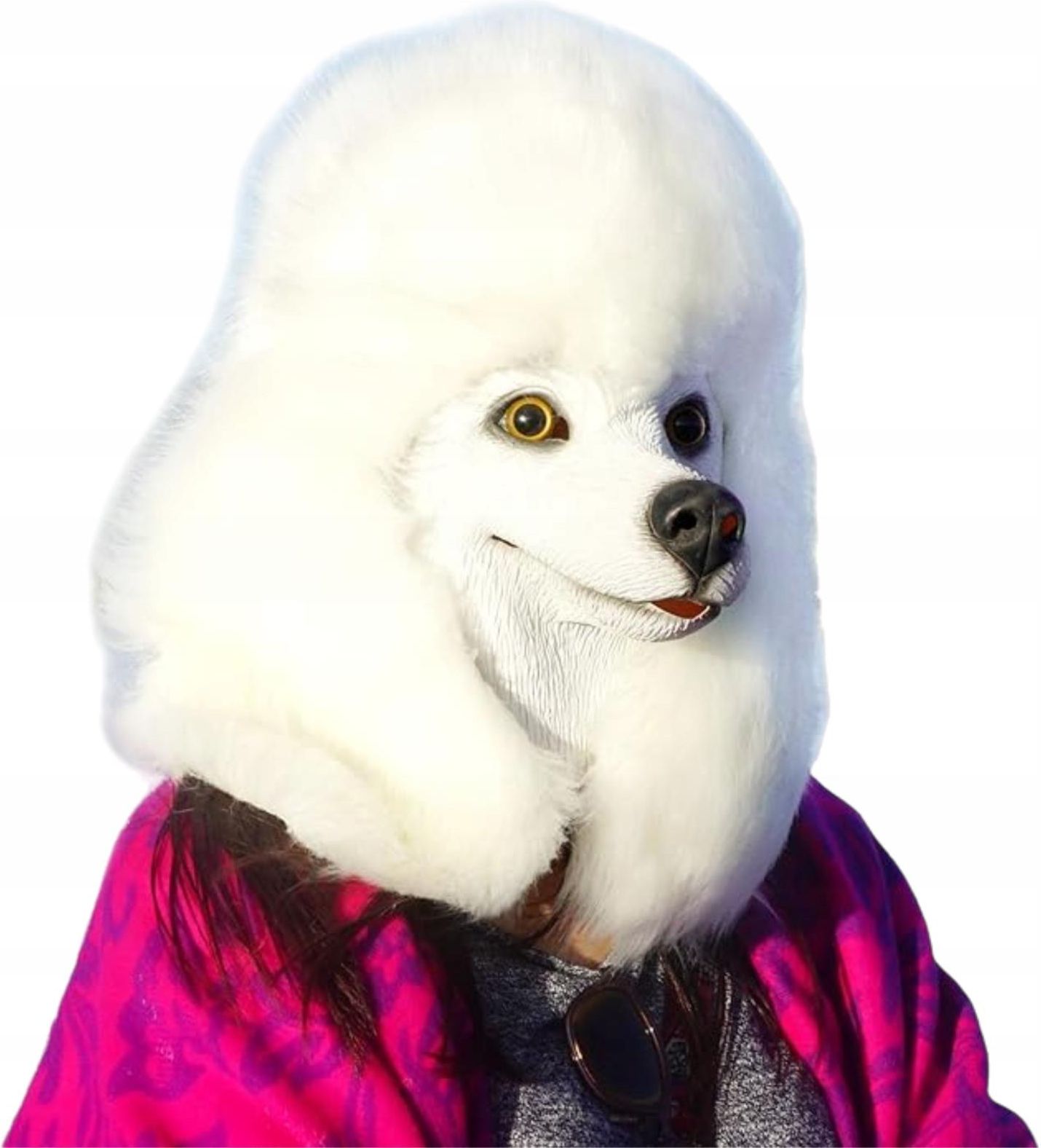 Straszna Maska Psa Lateksowa Z Włosami Halloween Karnawał Biały Pudel ...