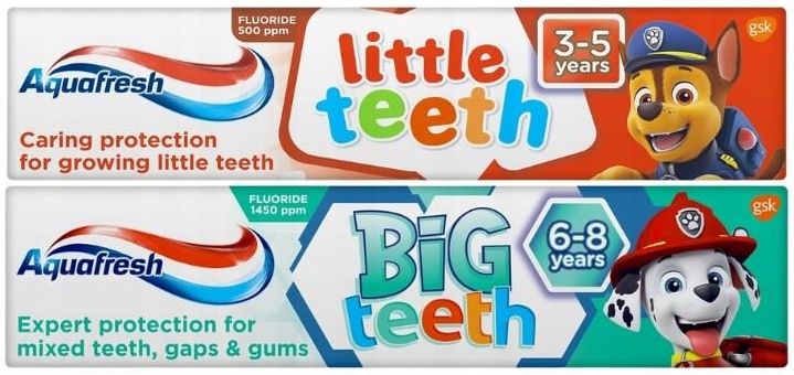 Aquafresh Little Teeth Psi Patrol 3-5 lat 50 ml + Aquafresh Big Teeth ...