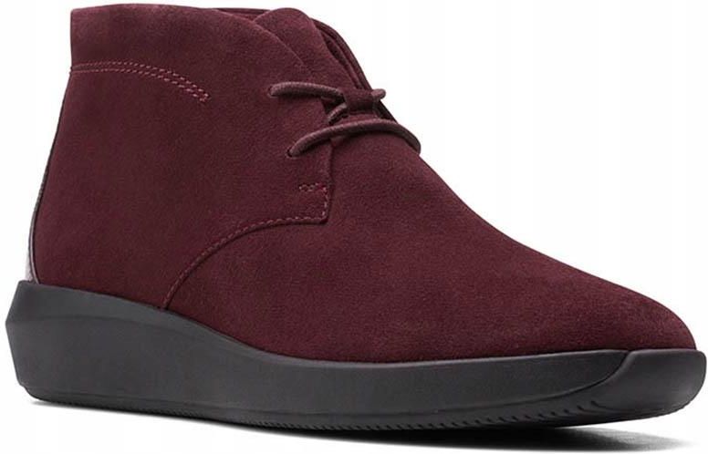 CLARKS Botki damskie Tawnia Lace burgundowe skórzane zamszowe 37,5 ...