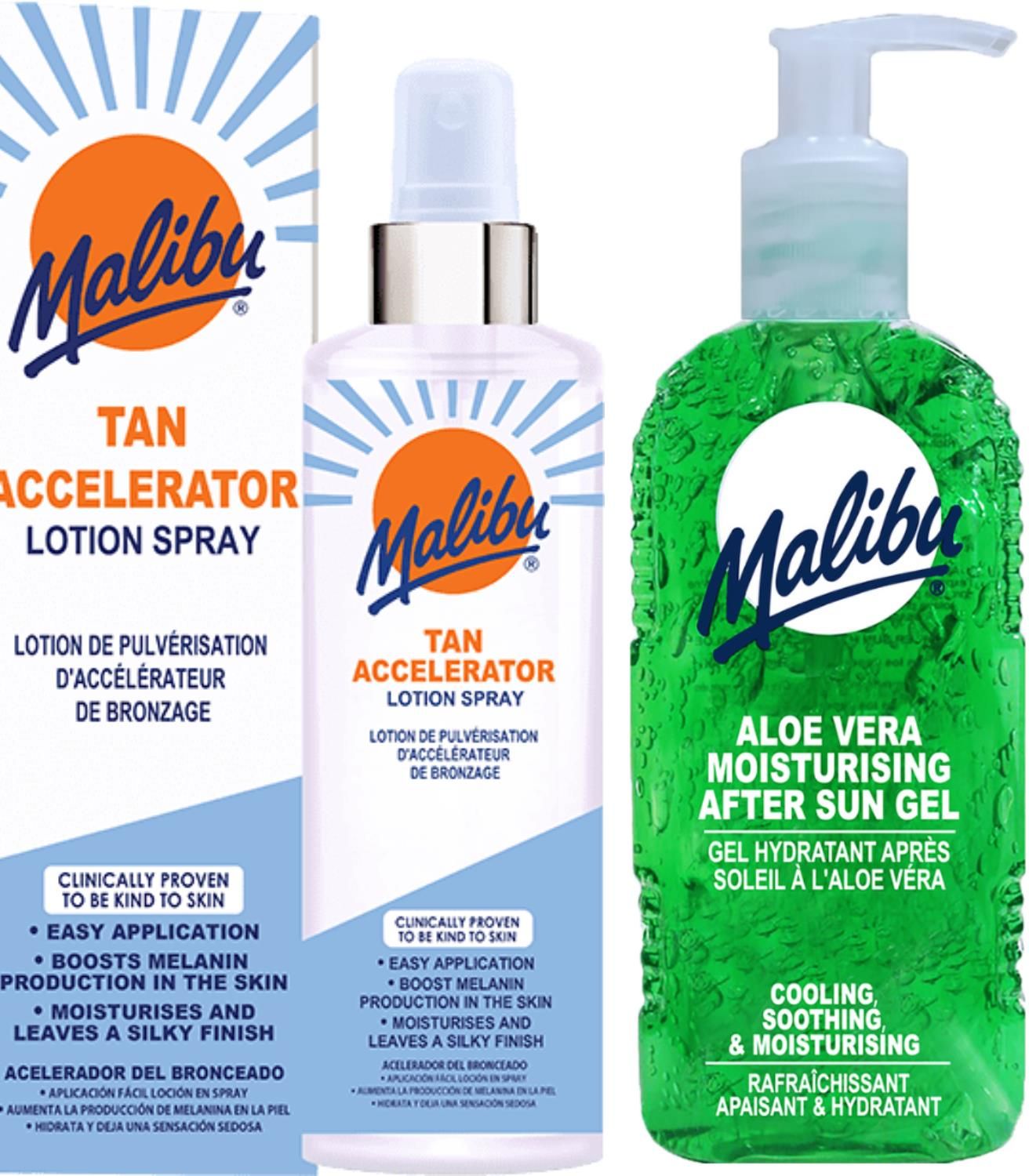 Malibu Tan Accelerator Lotion Spray 250ml + Aloe Żel Po Opalaniu 200ml ...