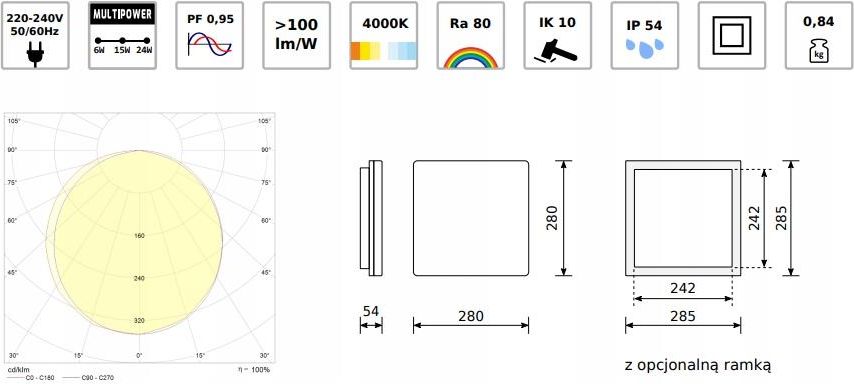 Plafon lampa Led zew/wew 6-15-24W hol, korytarz, numerator - Opinie i ...