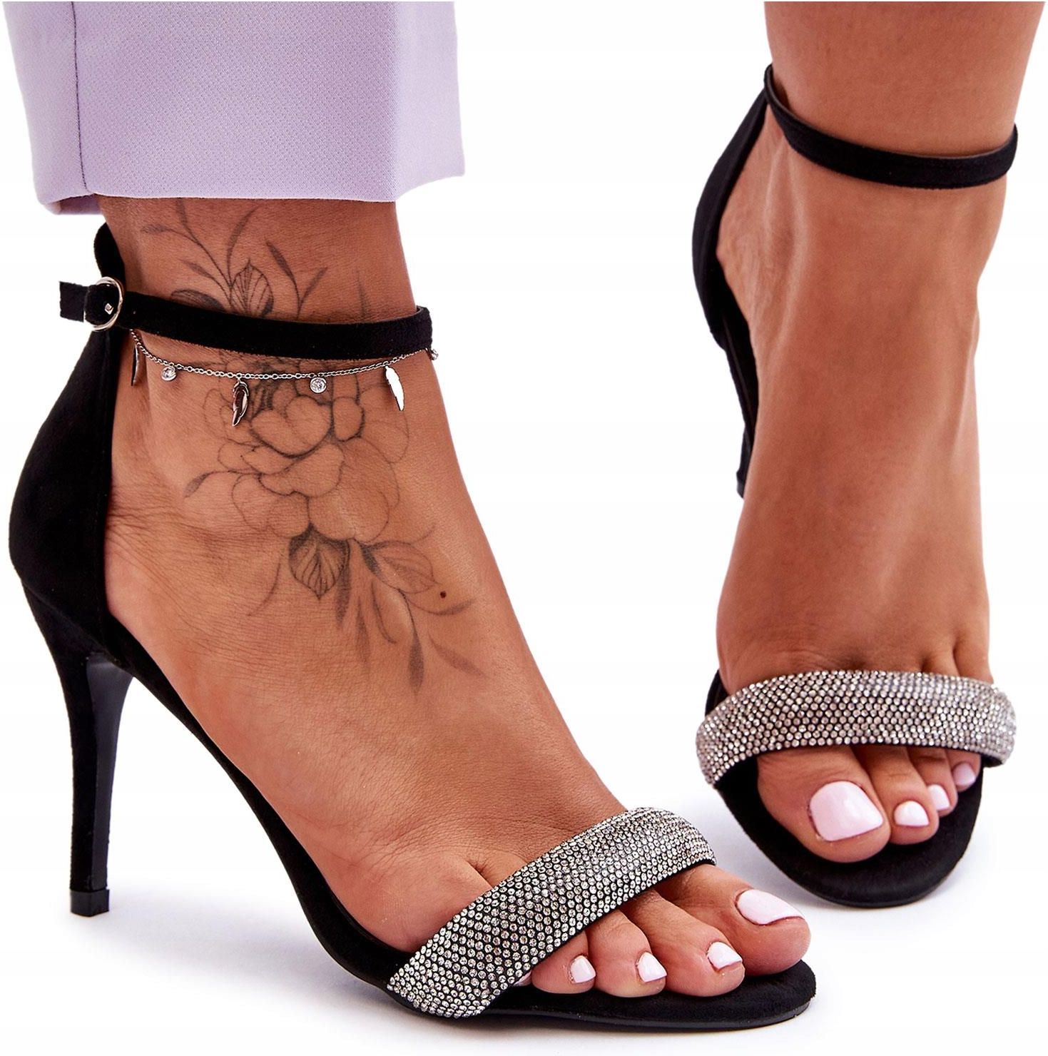 Sandały Zamszowe Na Szpilce Z Dżetami Czarne 40 - Ceny i opinie - Ceneo.pl