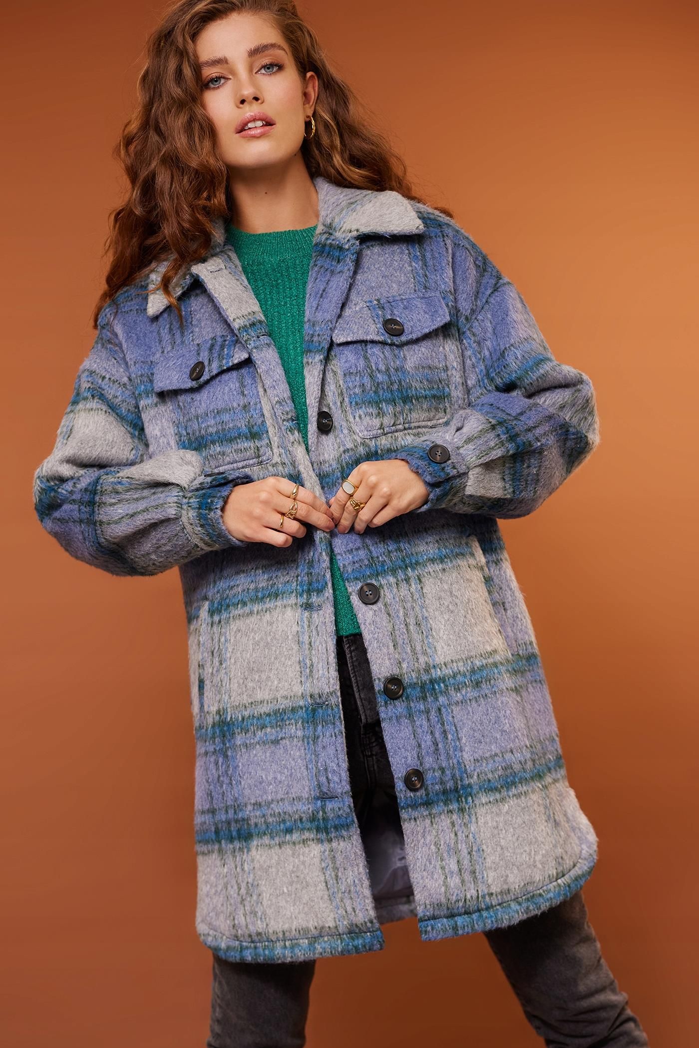 Loavies Blue checkered print coat - Ceny i opinie - Ceneo.pl
