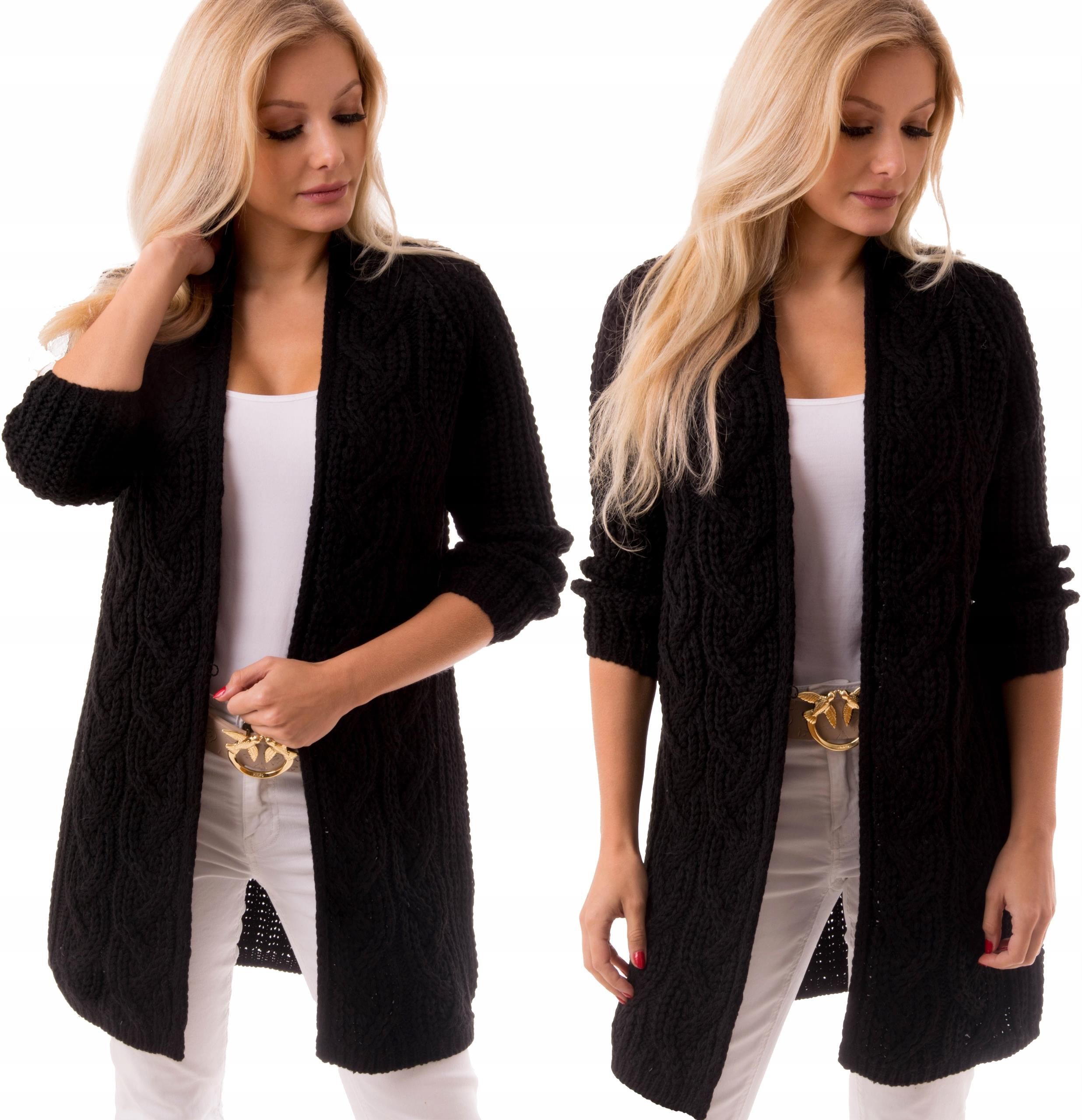 Gruby Splot Długi Sweter Kardigan Narzutka - Ceny i opinie - Ceneo.pl