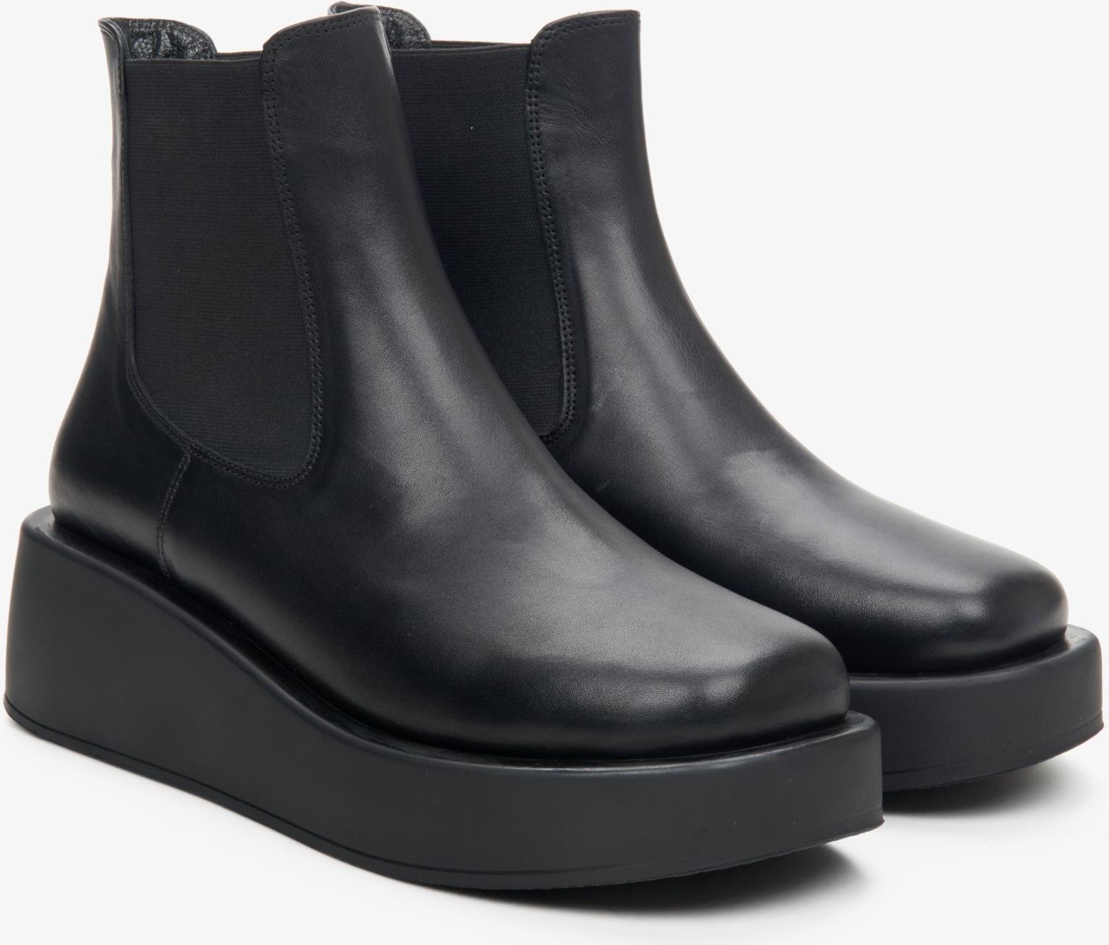 Czarne botki damskie na platformie ze skóry naturalnej Estro ER00113883 ...