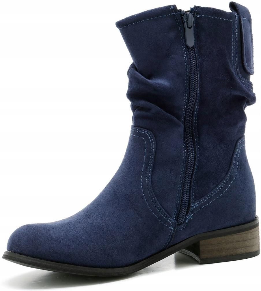 Botki Damskie Jezzi 21BT35-4265 Granatowe Płaski Obcas Zimowe Ocieplane ...