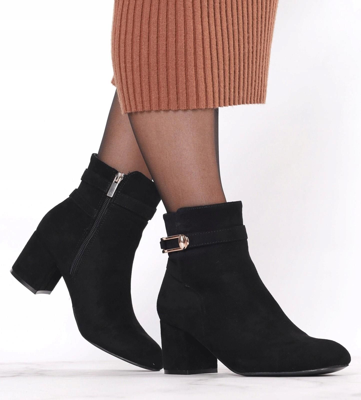 Botki Damskie Jezzi Buty Zimowe Ocieplane Zamszowe 23BT35-6425 Czarny ...