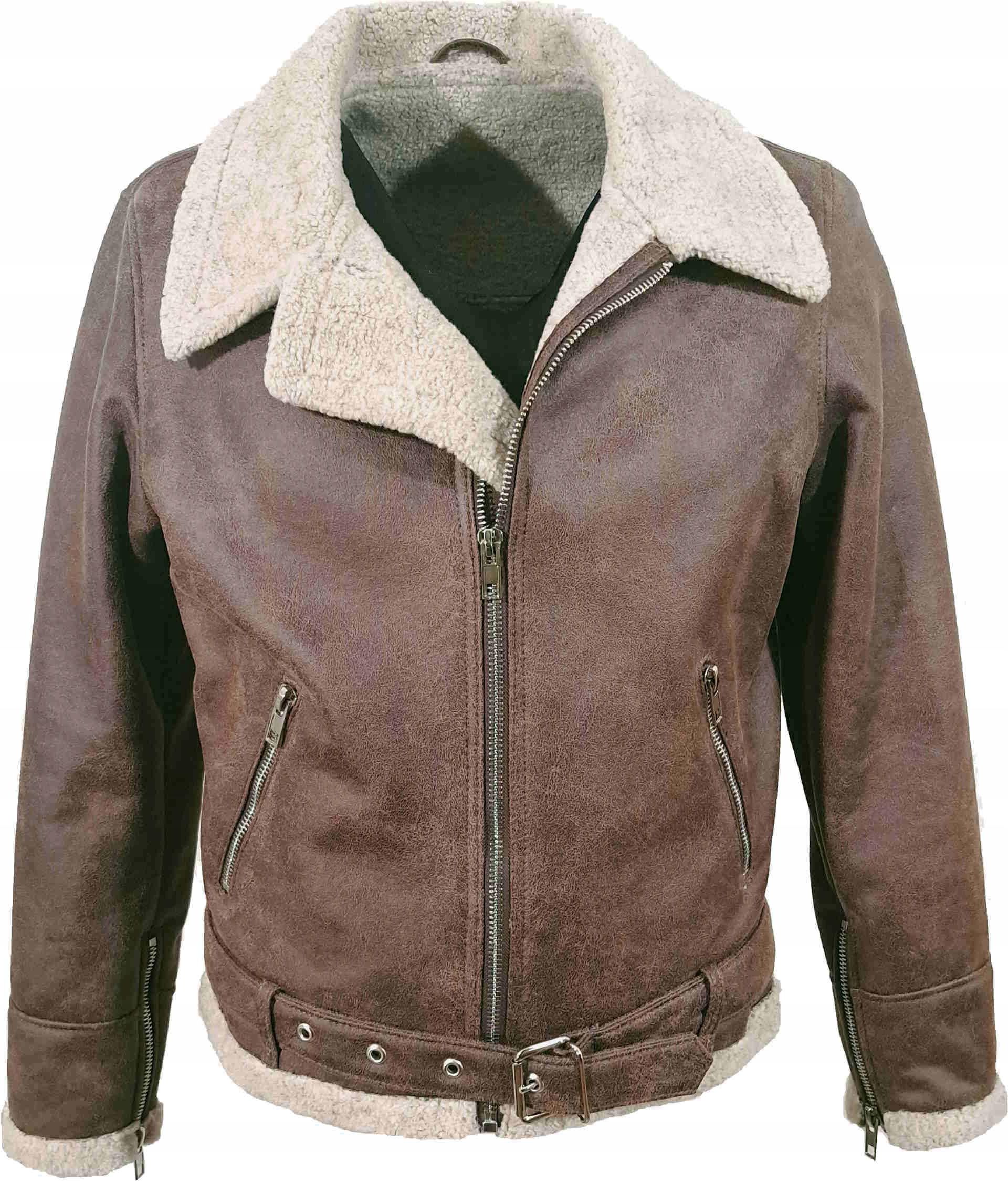 Kurtka Pilotka Zimowa Męska Lekka XXL Brązowa Jasne Futro Lotniczy New ...