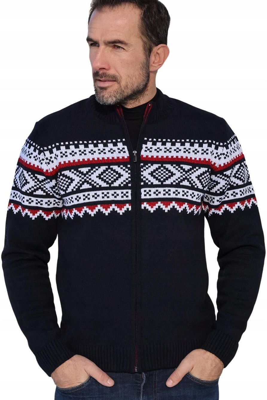 Sweter Męski Rozpinany Norweski Wzór Granat M - Ceny i opinie - Ceneo.pl