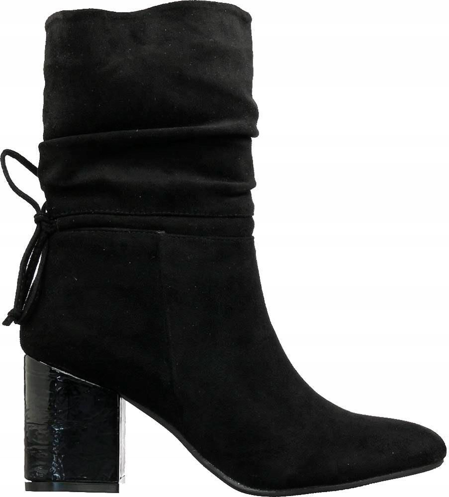 Botki Damskie Jezzi Ocieplane Czarne Na Obcasie ASA186-10 Eko Zamsz ...