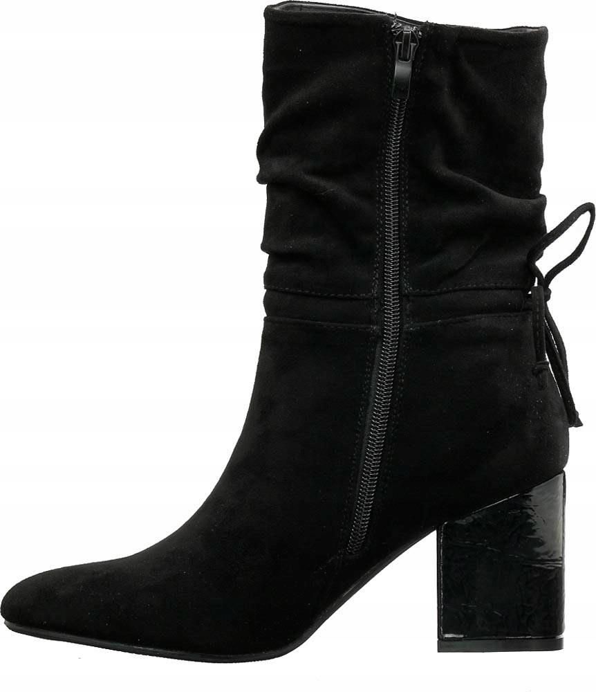 Botki Damskie Jezzi Ocieplane Czarne Na Obcasie ASA186-10 Eko Zamsz ...