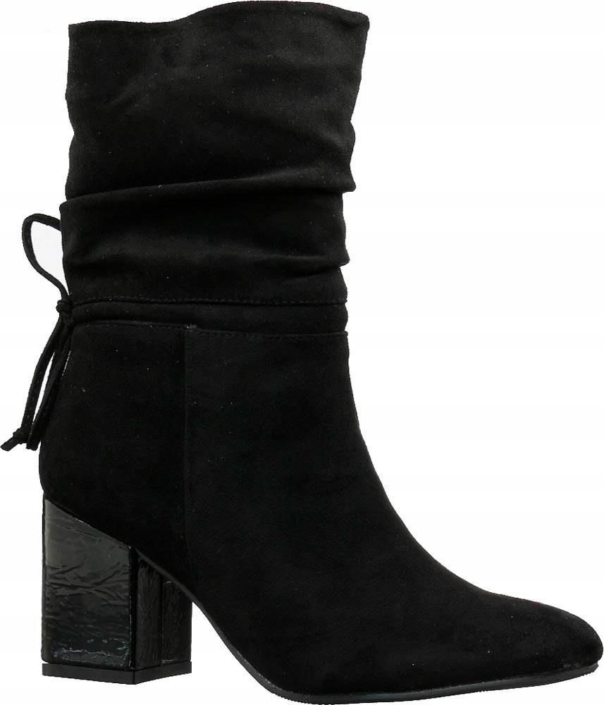Botki Damskie Jezzi Ocieplane Czarne Na Obcasie ASA186-10 Eko Zamsz ...