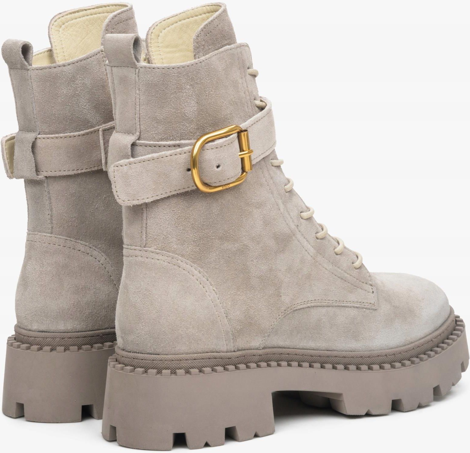 Szare botki damskie na zimę z weluru naturalnego Estro ER00113911 ...