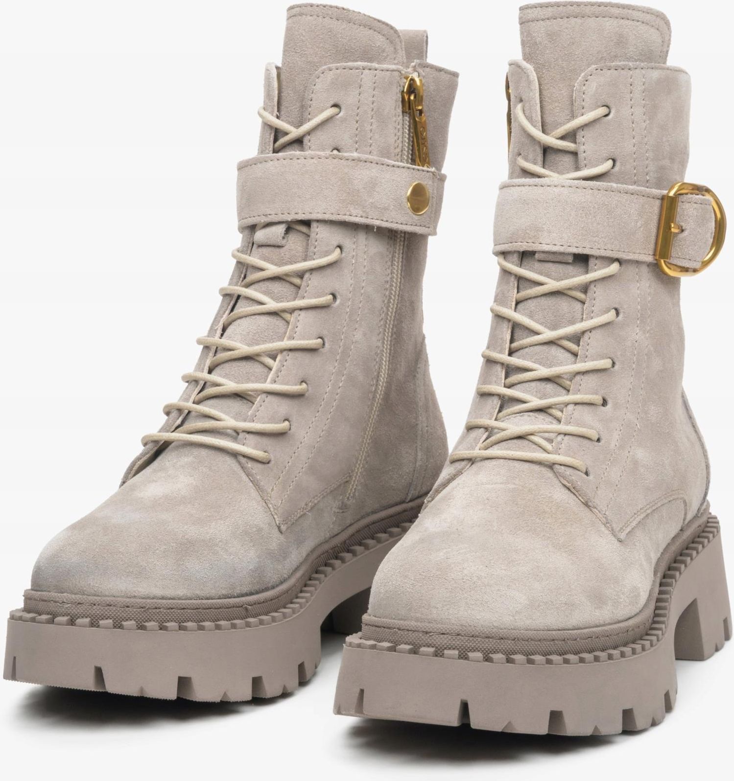 Szare botki damskie na zimę z weluru naturalnego Estro ER00113911 ...