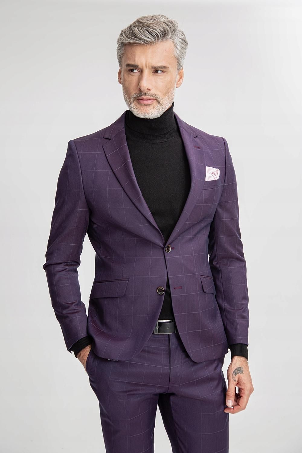 Bordowy garnitur w kratę 170-88-82 - Ceny i opinie - Ceneo.pl