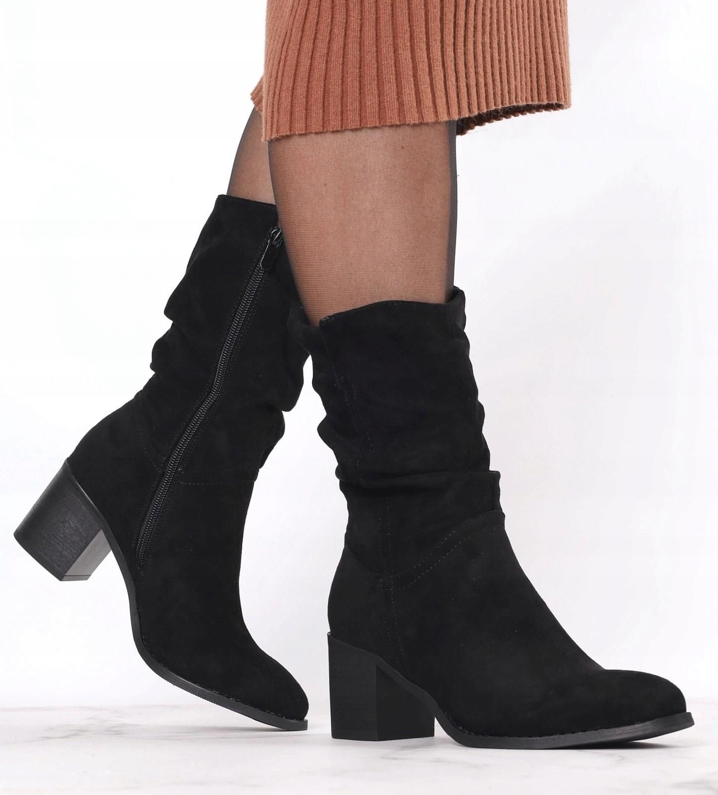 Botki Damskie Jezzi Czarne Kowbojki Ocieplane Buty Zimowe 23BT35-6459 ...