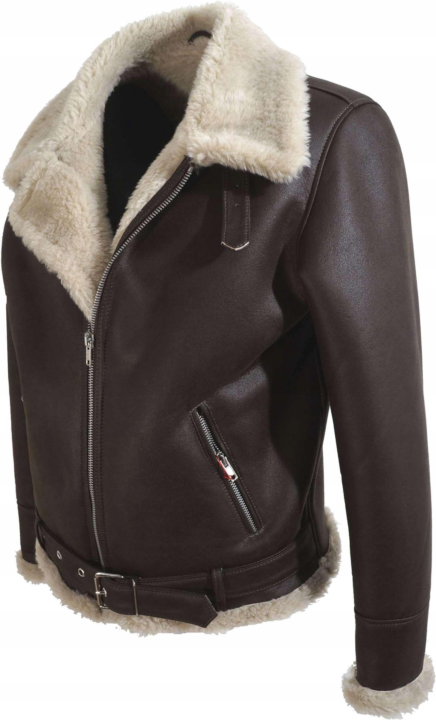 Lotnicza Pilotka Męska XL Brązowa Zimowa Ciepła Nowa Lekka Kożuch ...