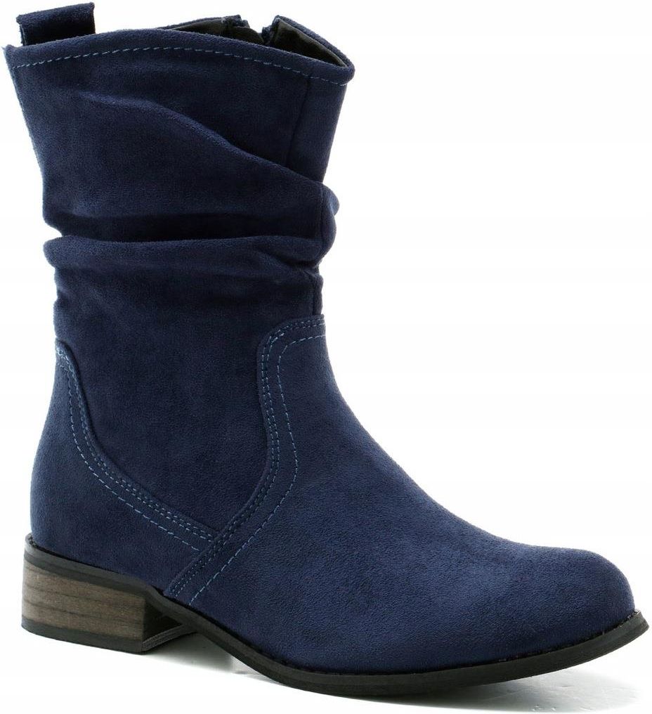 Botki Damskie Jezzi 21BT35-4265 Granatowe Płaski Obcas Zimowe Ocieplane ...