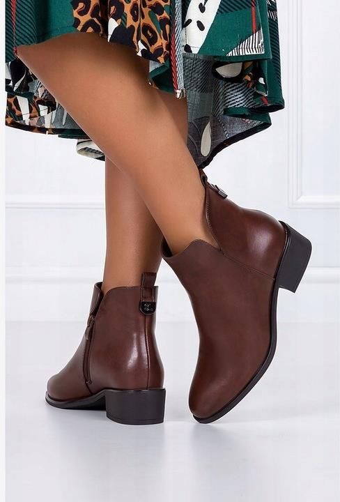Botki Damskie Na Niskim Stabilnym Obcasie Brąz Sergio Leone BT606 ...