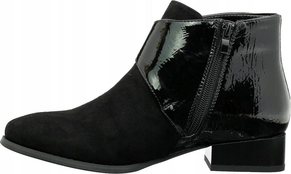 Botki Damskie Jezzi ASA197-2 Ocieplane Czarne Lakierowane Zimowe Eko ...
